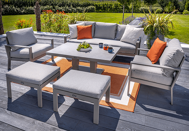 Hartman Rio 3 Seat Lounge Set with Adjustable Table in Taupe and Pewter ...